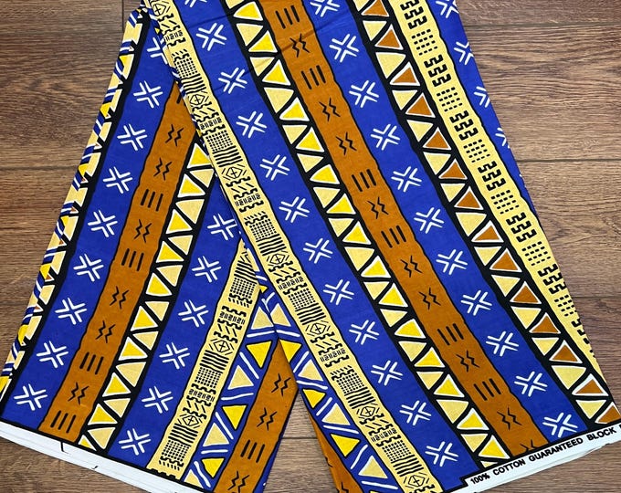 African Stripe Print Cotton Fabric | Sold by the Yard | From Mali, West ...