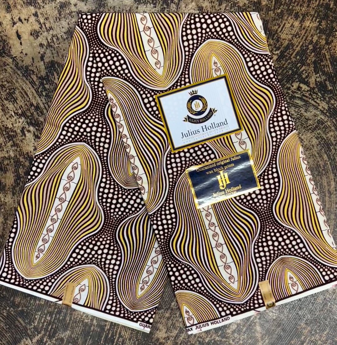 Yellow Abstract Wavy Pattern Wax Block Cotton Fabric by Julius Holland ...