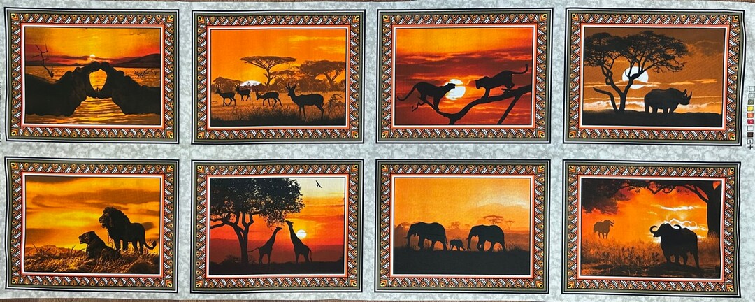Set of 8 African Sunset Panels by Da Gama Textiles, South Africa for ...