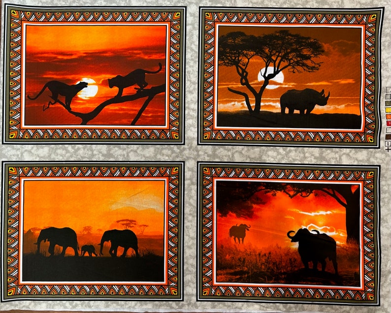 Set of 8 African Sunset Panels by Da Gama Textiles, South Africa for ...