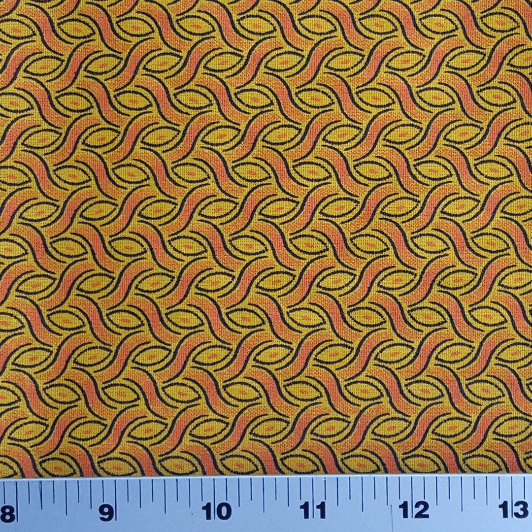 Da Gama Orange and Black on Golden Yellow Rope Design Shweshwe Fabric ...
