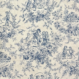 French "children at Play" Toile Fabric in Blue | Approx. 62" Wide ...