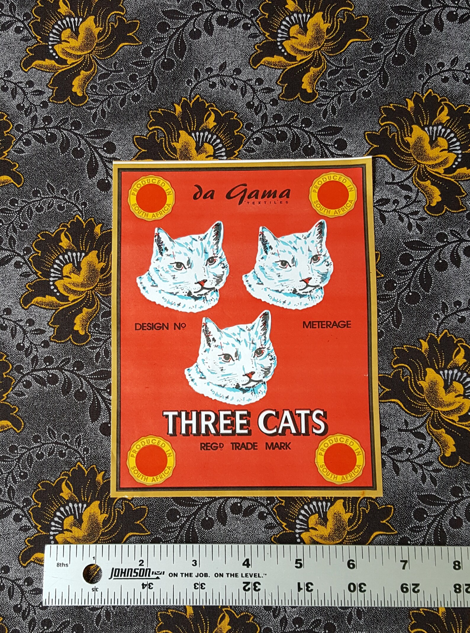 3 Cats Brown and Gold Floral Pattern Shweshwe Fabric From South Africa ...