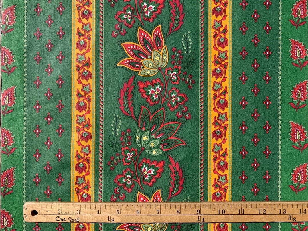 French Green Lisa Border Cotton Fabric (59" Wide), Priced by the HALF ...