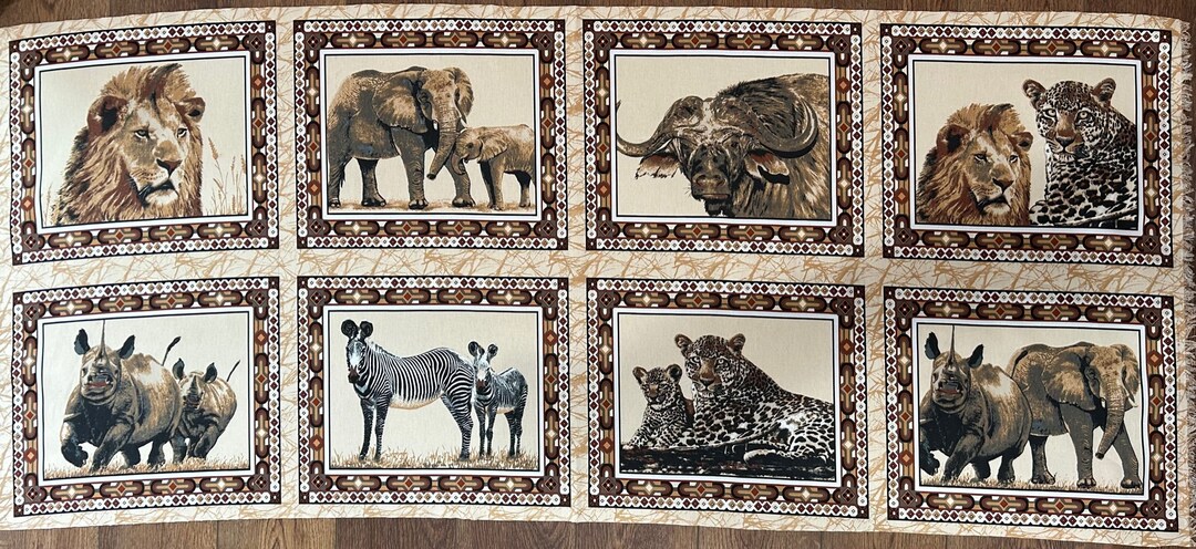 Set of 8 African Animal Panel by Da Gama Textiles, South Africa for ...