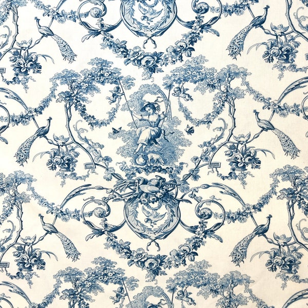 Blue Toile Fabric by the Yard - Etsy