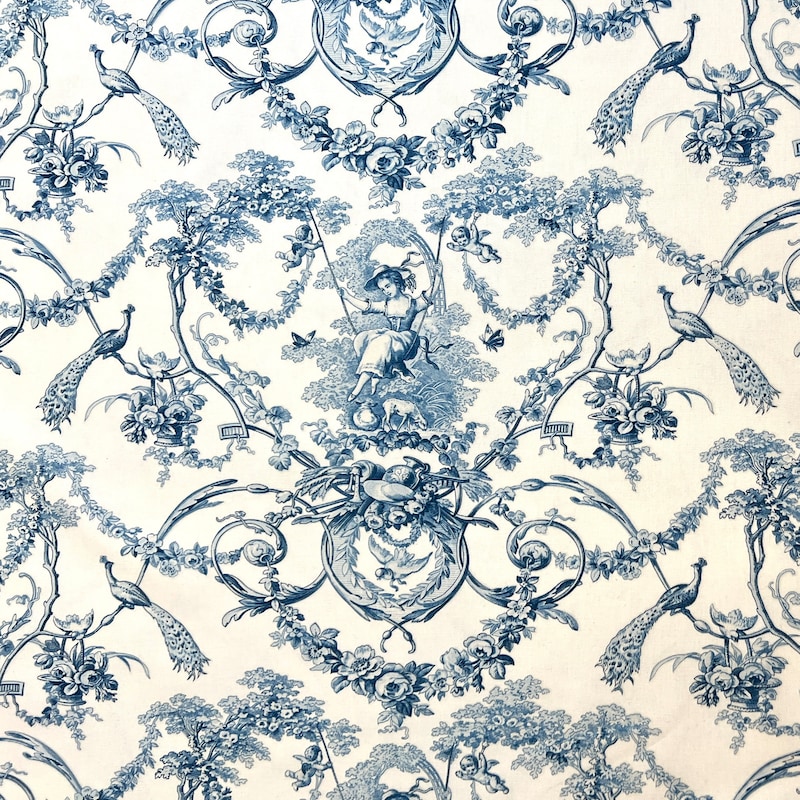 Blue Toile Fabric by the Yard - Etsy