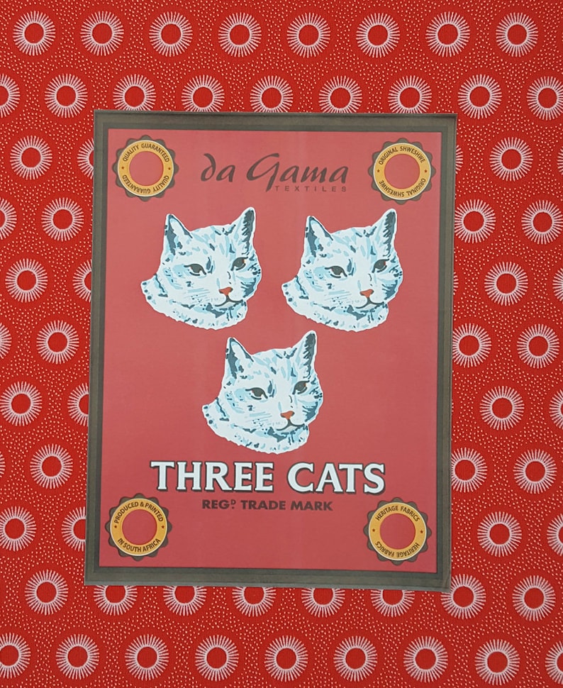 3 Cats Red and White Shweshwe Small Sun Fabric From South Africa Priced ...