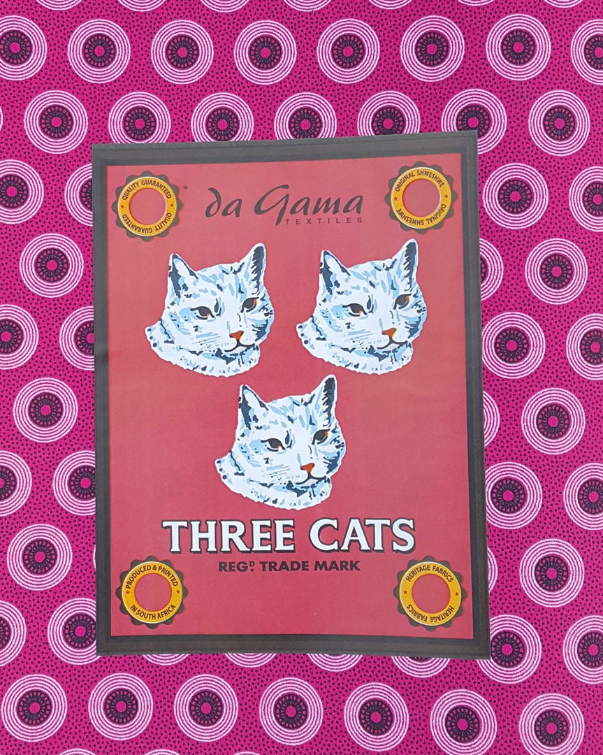 Da Gama 3 Cats pink black and white circle shweshwe fabric | Etsy