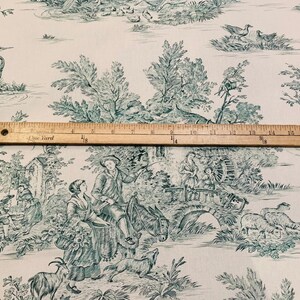French Pastoral Toile Fabric in Green on Cream (108" Wide), Priced by ...