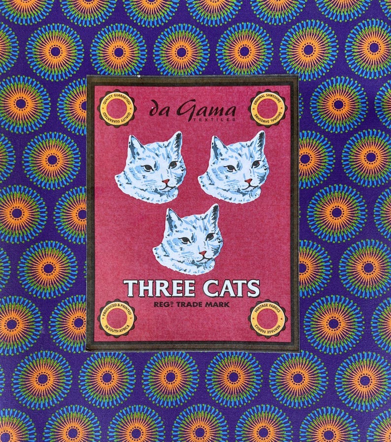 Three Cats Shweshwe Fabric From South Africa | Blue, Orange and Lime ...