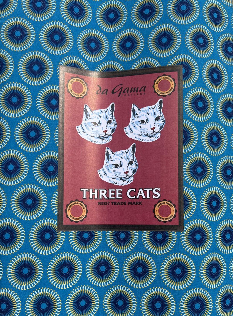 Three Cats Shweshwe Fabric From South Africa | Golden Yellow, Navy, and ...