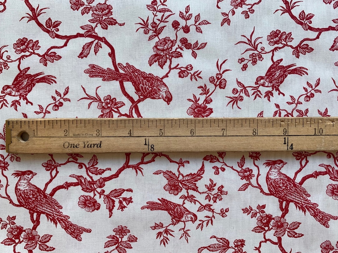 French Mésange Toile Birds and Florals Fabric in Red (109" Wide ...