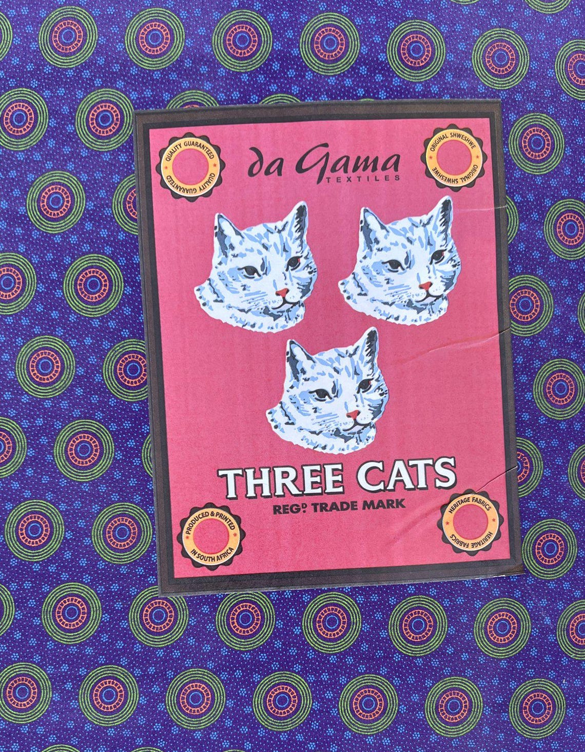Three Cats Shweshwe Fabric From South Africa | Blue, Orange and Lime ...
