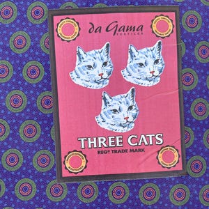 Three Cats Shweshwe Fabric From South Africa | Blue, Orange and Lime ...