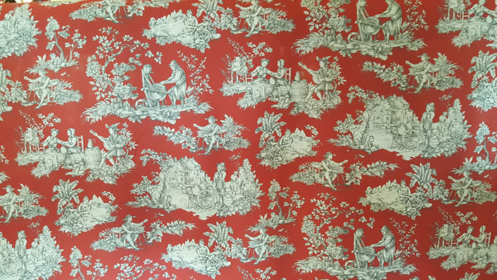 French Red Pastoral Toile Fabric 71 Wide Priced by | Etsy