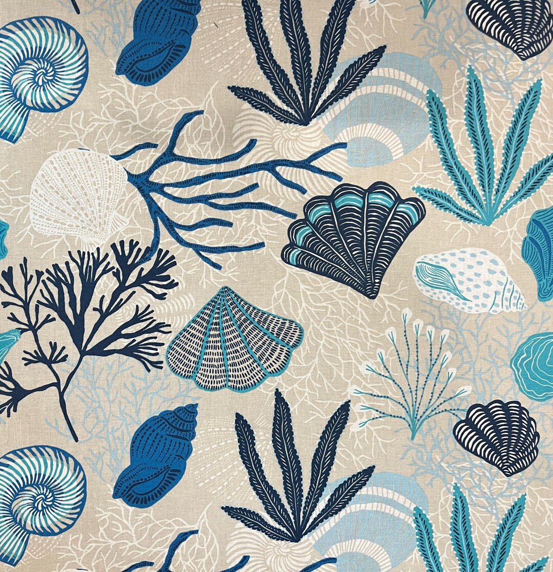 Acrylic-coated French Fabric | Sea Shells and Coral Print | 62" Wide ...