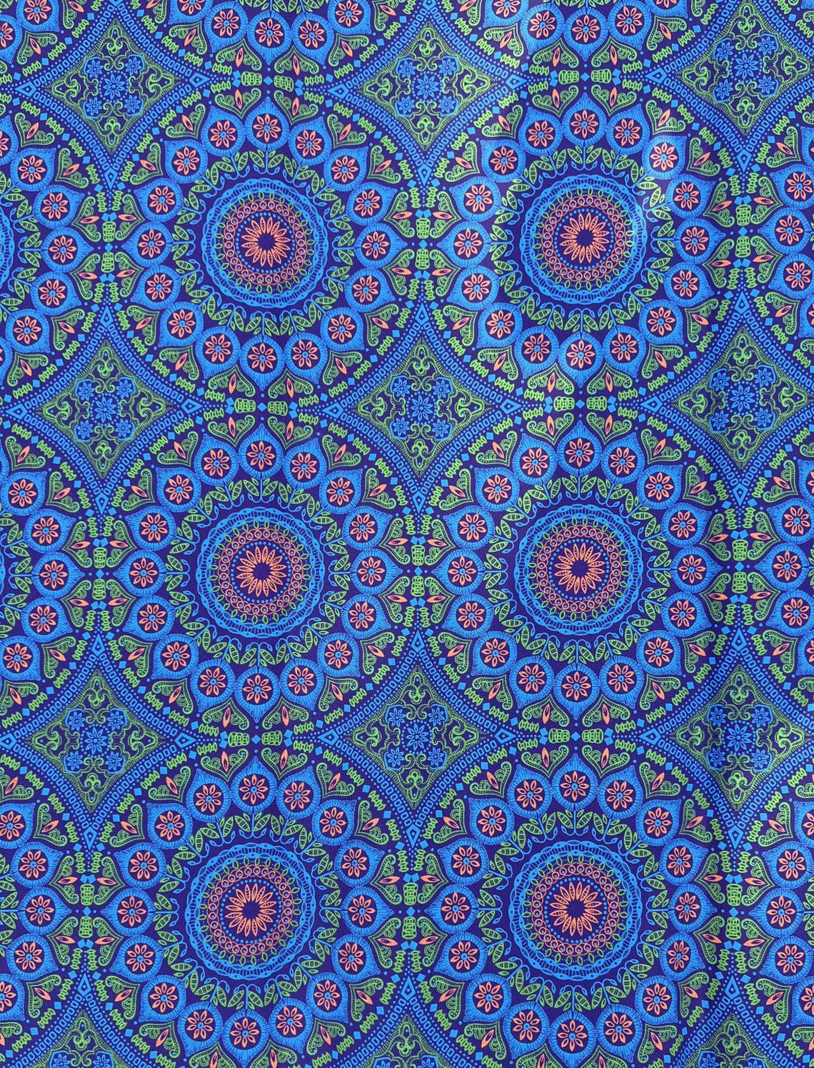 Three Cats Shweshwe Fabric From South Africa | Blue, Orange and Lime ...