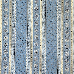 French Floral Border Fabric | Blue and Tan | 100% Cotton | Approx. 62 ...