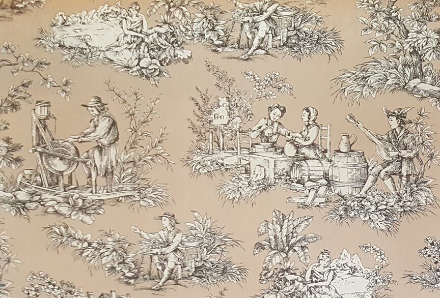 French Tan Pastoral Toile Fabric 71 Wide Priced by - Etsy