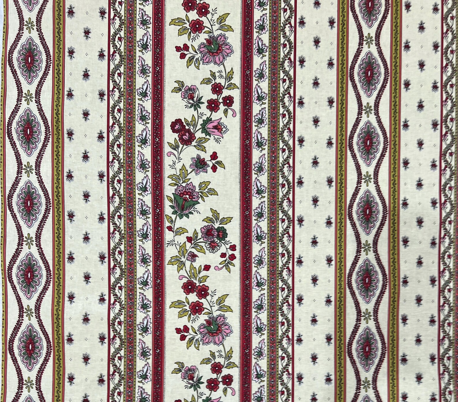 French Ivory Avignon Floral Stripe Border Fabric | 100% Cotton | 62 ...