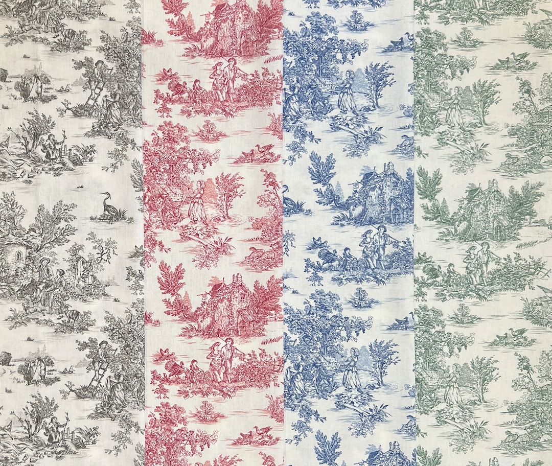Pack of 4 Fat Quarters (approx. 18" X 22") of French Countryside Toile ...