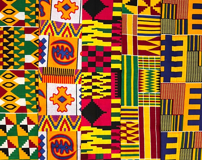 Set of Five | African Kente Cloth Fat Quarter (18