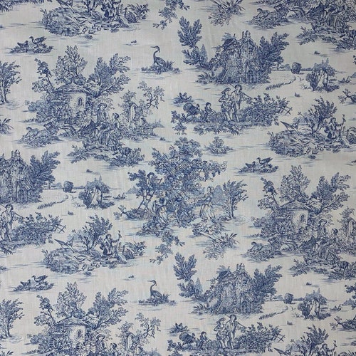 French Blue Pastoral Toile Fabric 71 Wide Priced by - Etsy