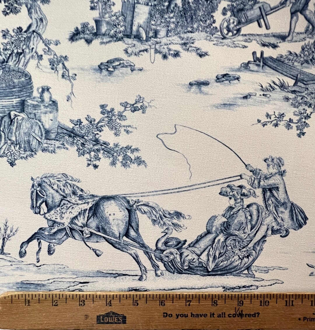 Heavy French Pastoral Blue Toile Fabric 55 Wide, Priced by the HALF ...