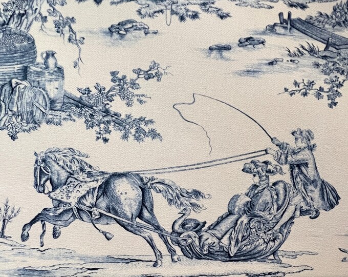 Heavy French Pastoral Blue Toile Fabric (55" Wide), Priced by the HALF ...