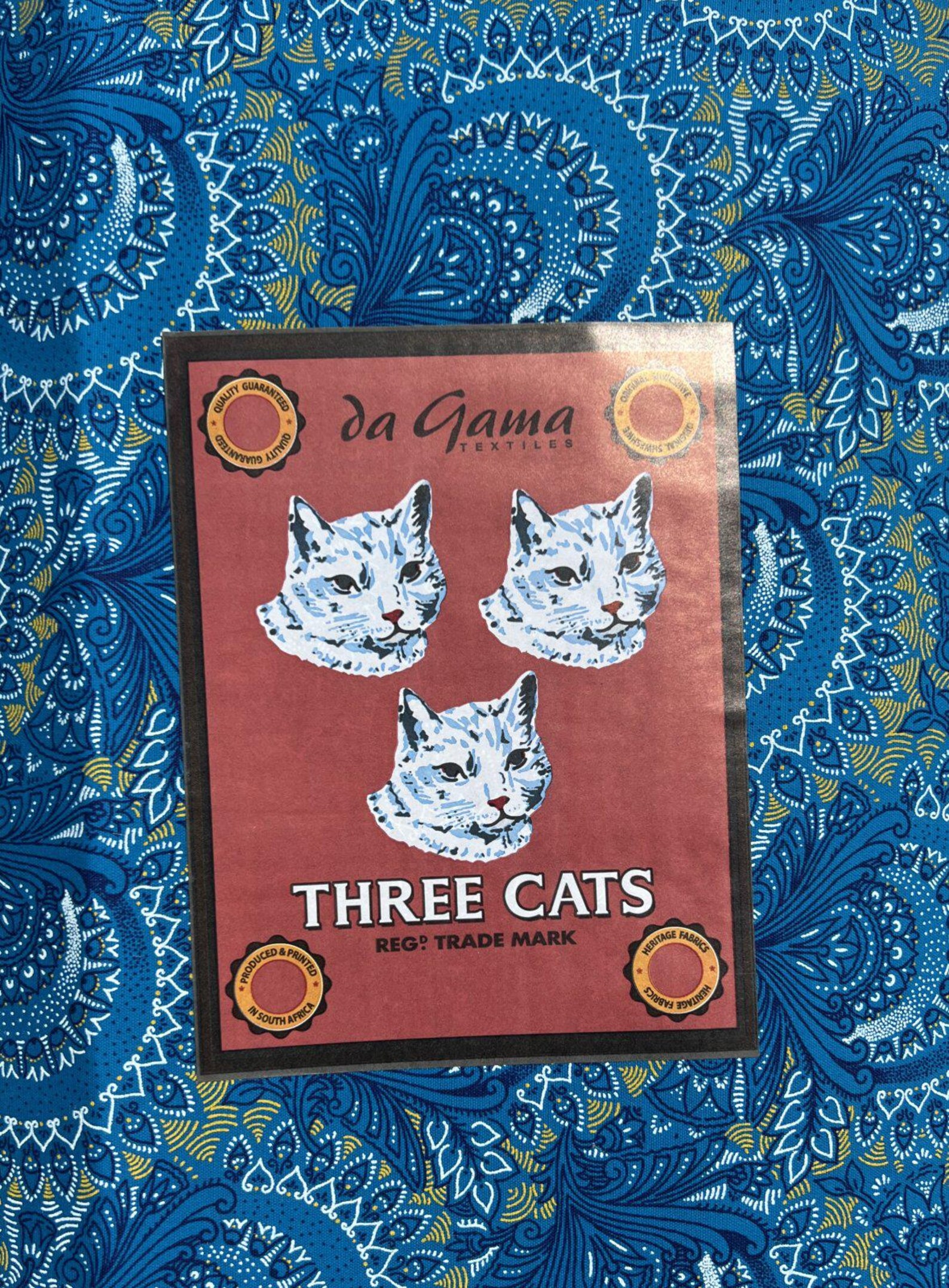 Three Cats Shweshwe Fabric From South Africa | Golden Yellow, Navy, and ...