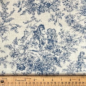 French "children at Play" Toile Fabric in Blue | Approx. 62" Wide ...