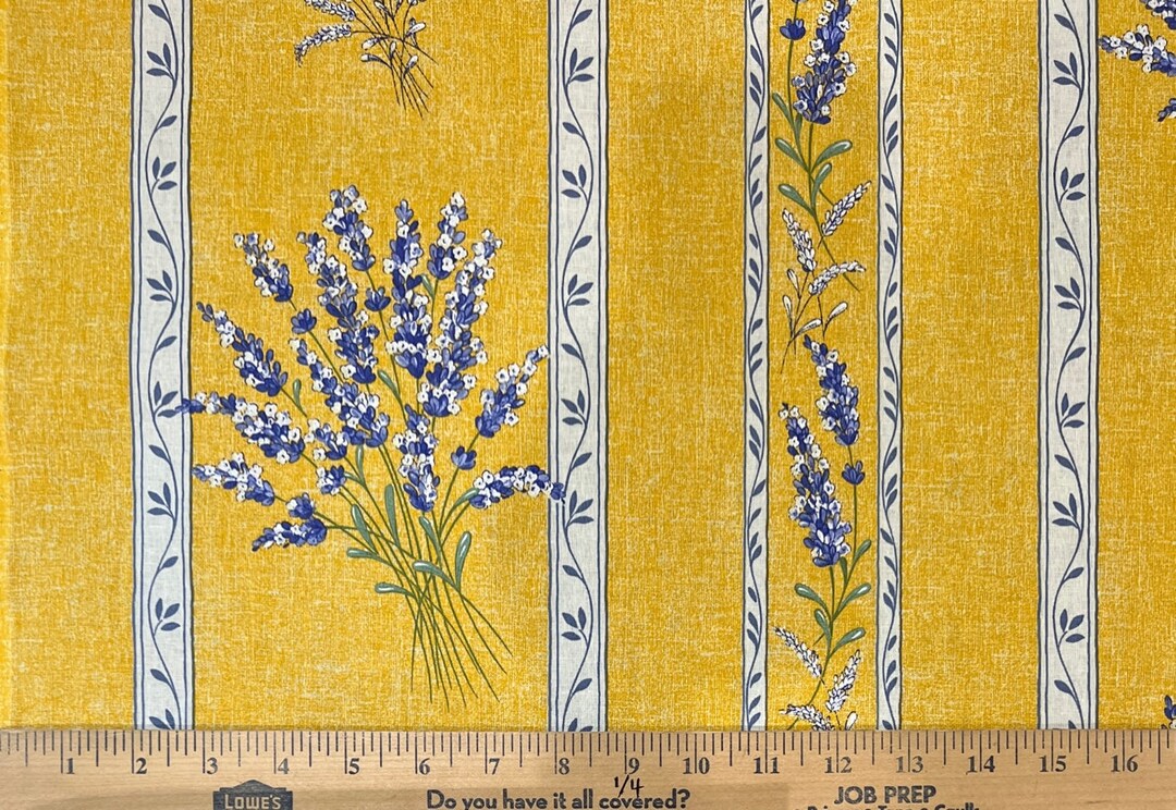 French Provence Yellow Lavender Stripe Fabric (62" Wide) Priced by the ...