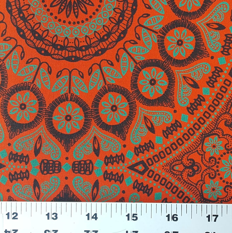 3 Cats Orange, Jade,and Black Shweshwe Large Floral Fabric From South ...