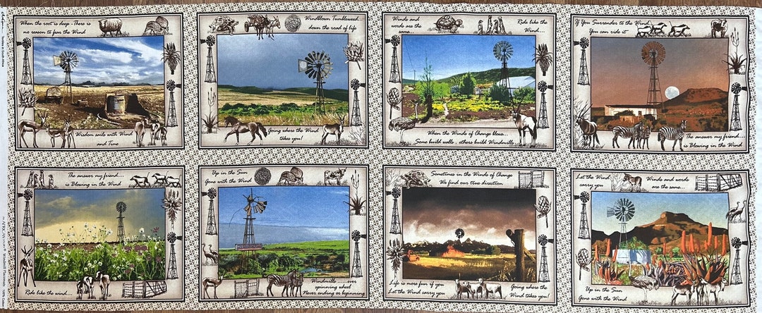 Set of 8 Windmill Fabric Panel by Da Gama Textiles, South Africa for ...