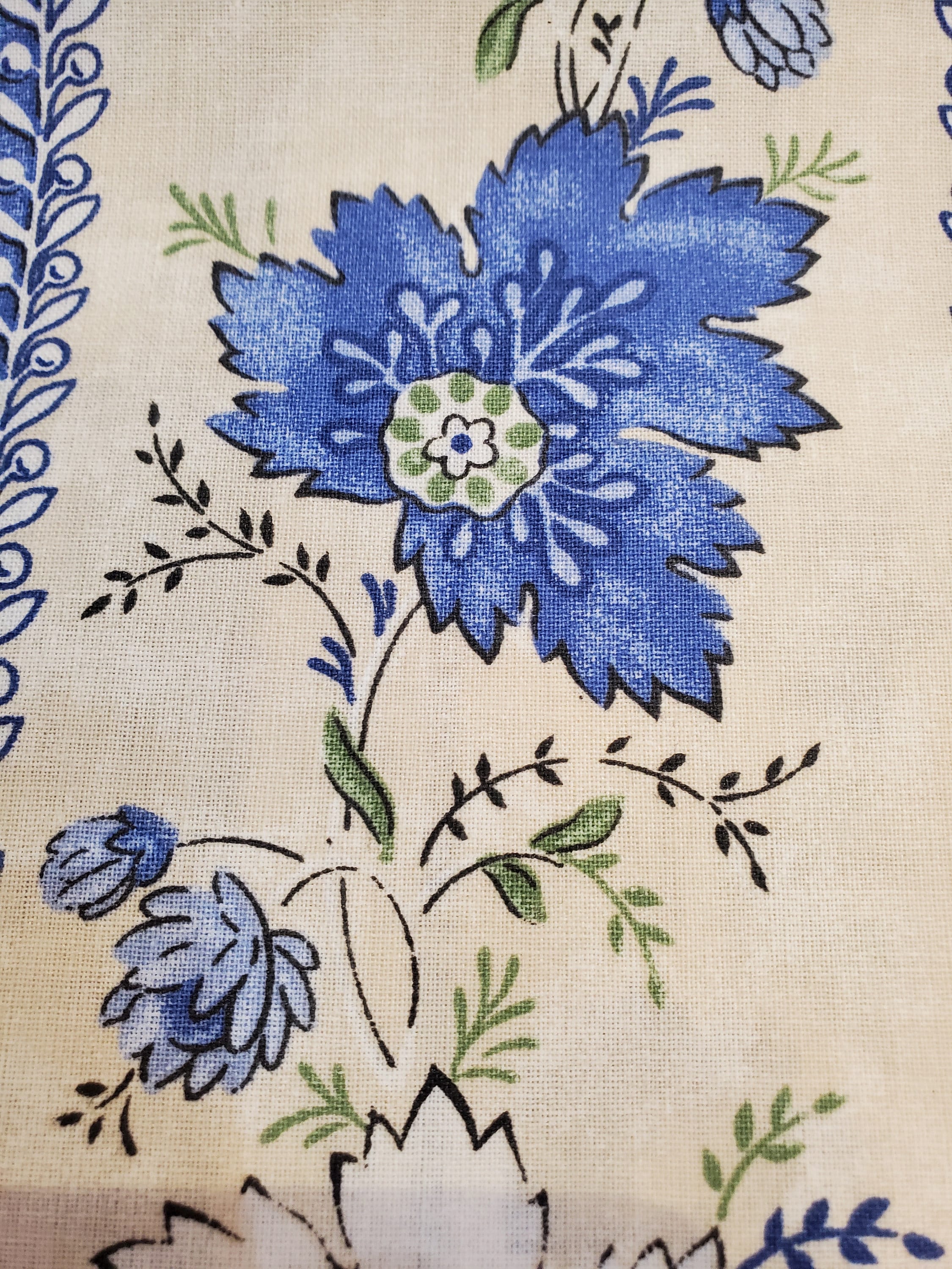 French Acrylic-coated Blue and Tan Monaco Fabric Sold by the Half Yard ...
