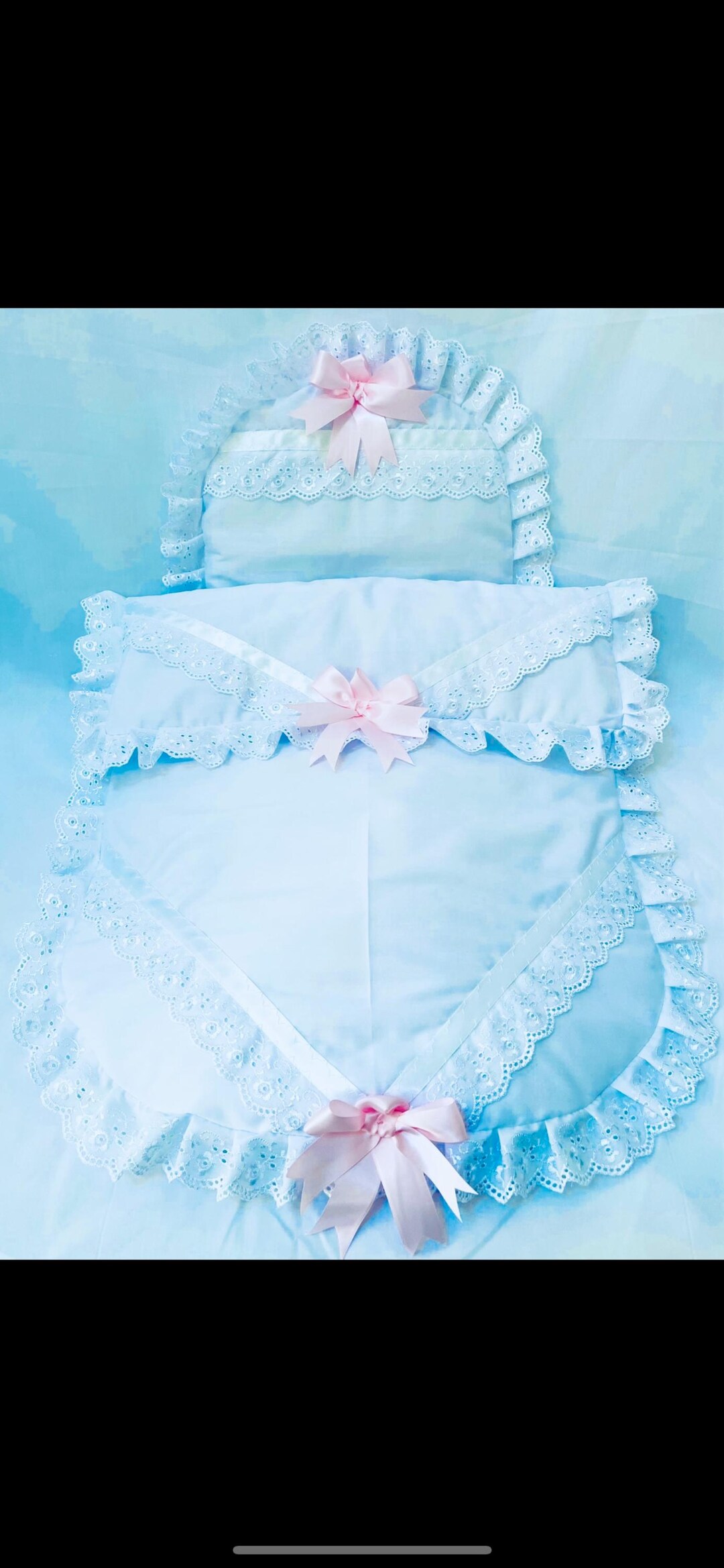 Baby Pram Quilt & Pillow Set to Fit, Any Pram White Fabric With Pink ...