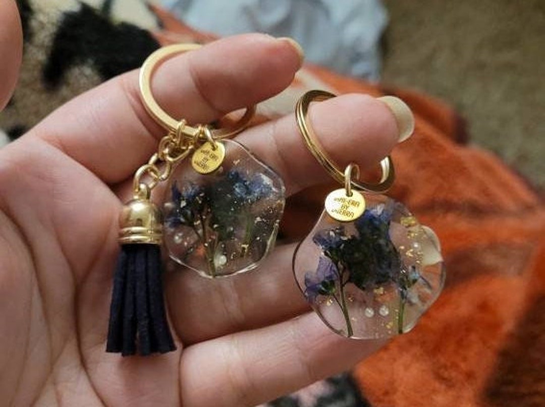 Matching Dog and Owner Collar Tag and Keychain! Resin Flower Navy and ...