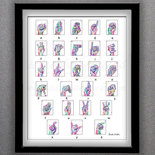 Sign Language Watercolour Print ASL Hand Signing Alphabet | Etsy