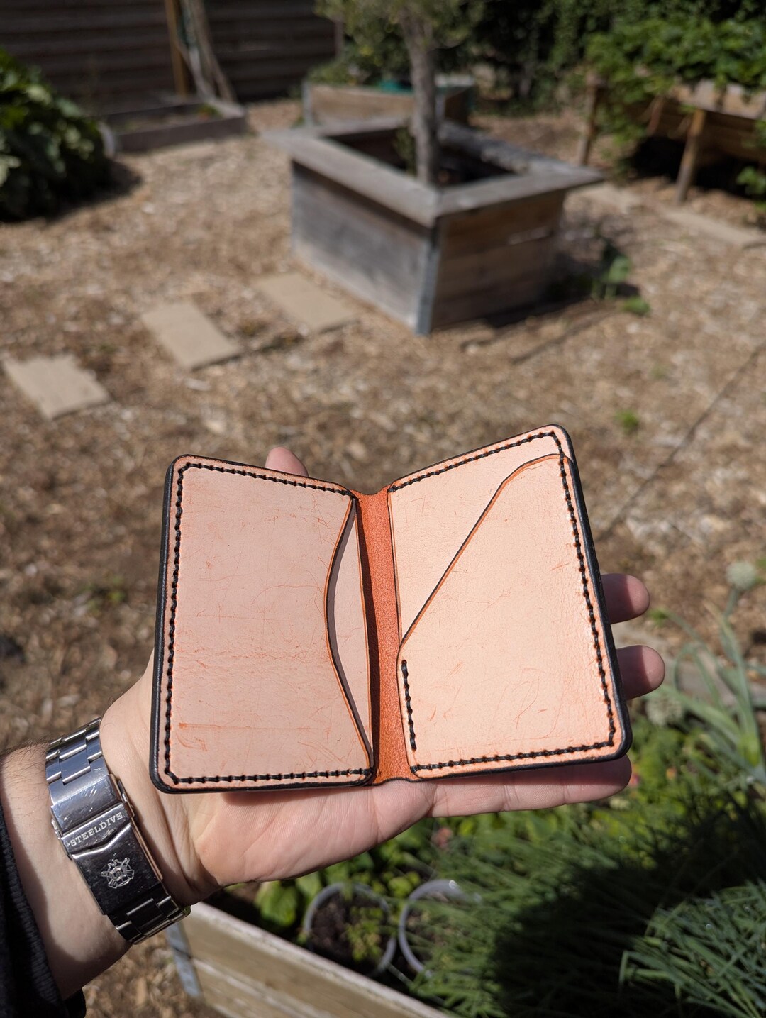 Handcrafted Walpier Buttero Burro Ghost Leather White Wax Orange Wallet ...