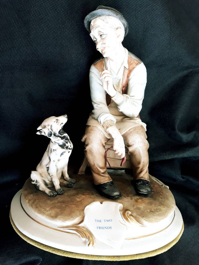 Bruno Merli Figurine the Two Friends Man and Dog 142 - Etsy