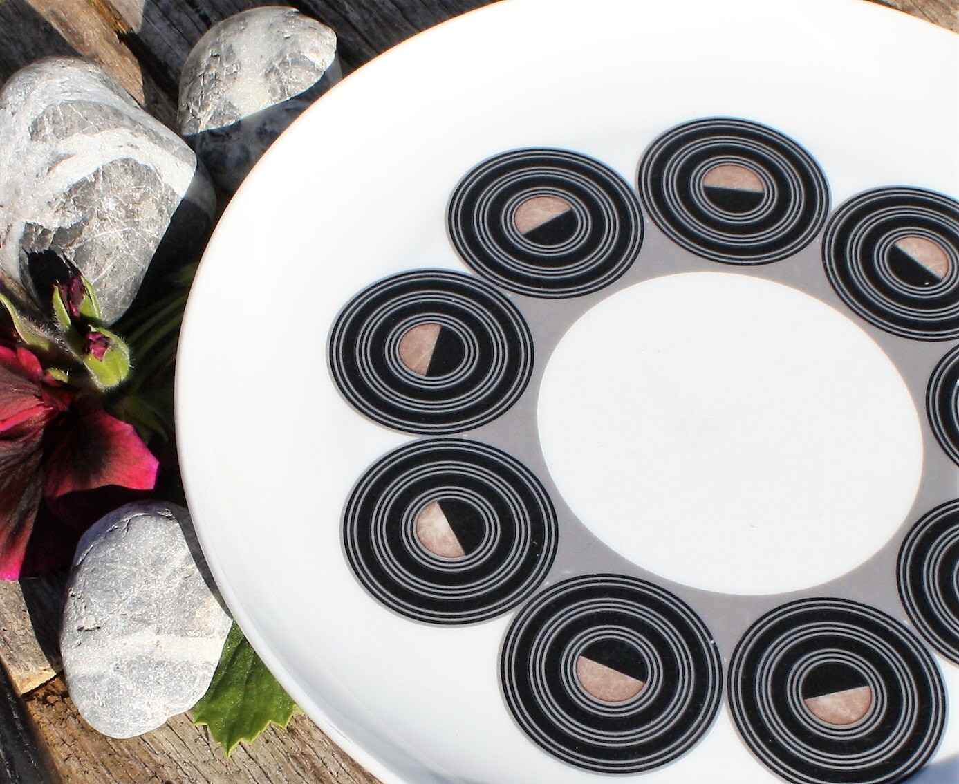 Designer Plate White With Grey and Black Retro Pattern - Etsy