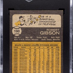 1973 Topps Bob Gibson #190 Sports Card Graded SGC 6 EX/NM Free Shipping ...