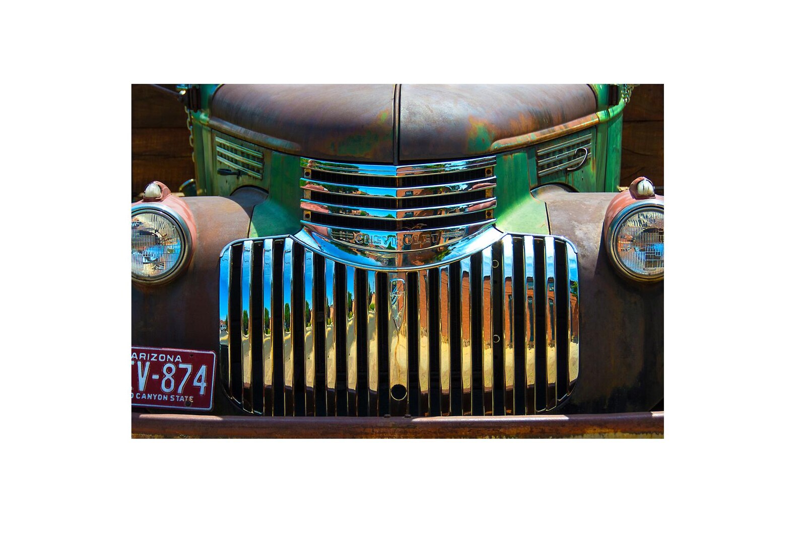 Rusty Old Car Photo, Rustic Decor, Old Chevy, Chrome, Classic Car Art ...