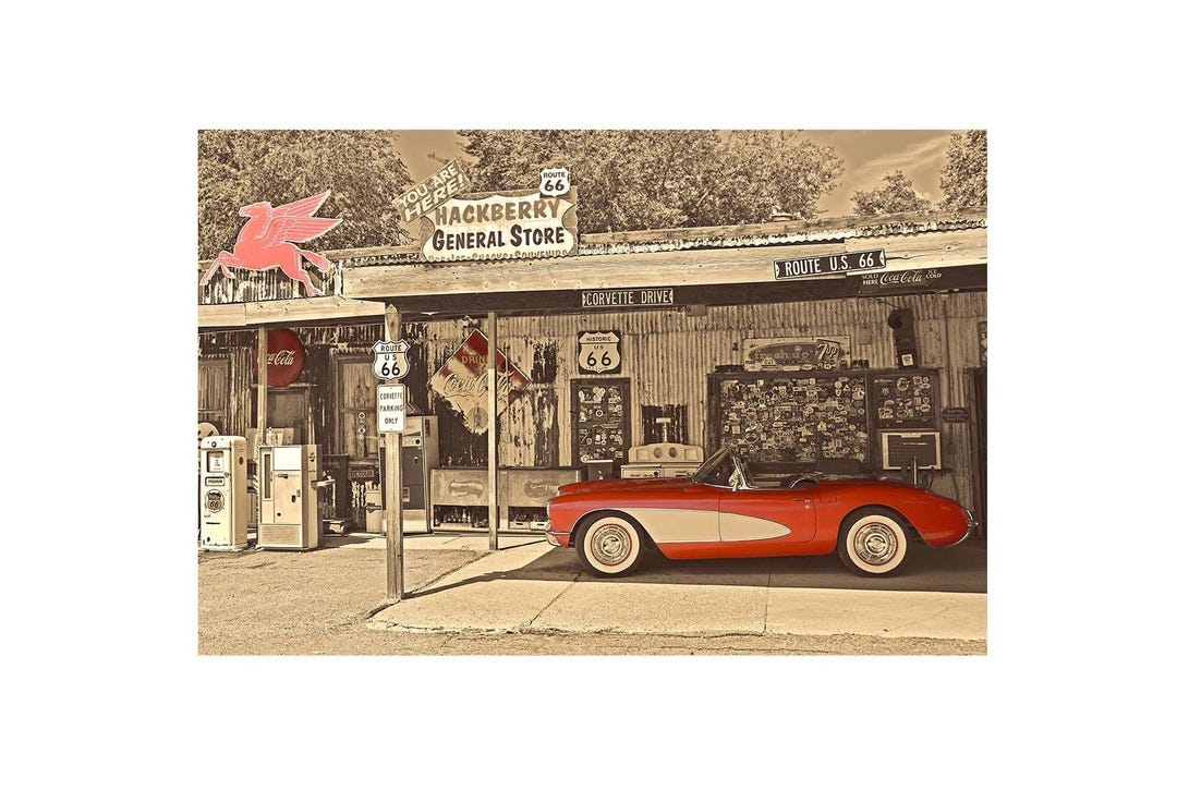 Route 66, '57 Corvette Sepia Photo, Hackberry General Store - Etsy