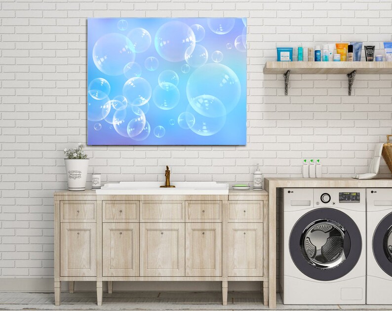 Bubbles Bath or Laundry Décor, Soap Bubbles Wall Art, Bubbles on Blue ...
