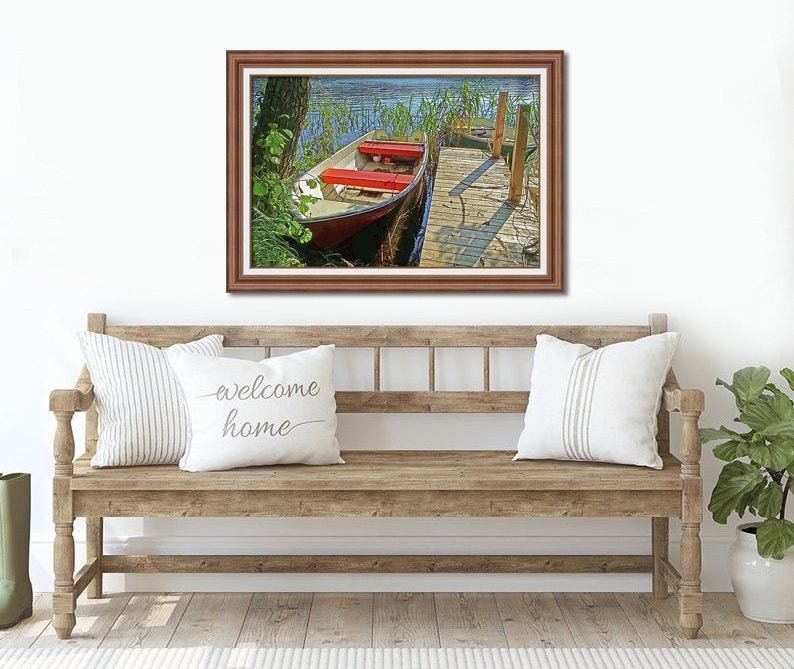 Old Rowboat Art Print, Coastal Wall Art, Row Boat Wall Art, Red Rowboat ...