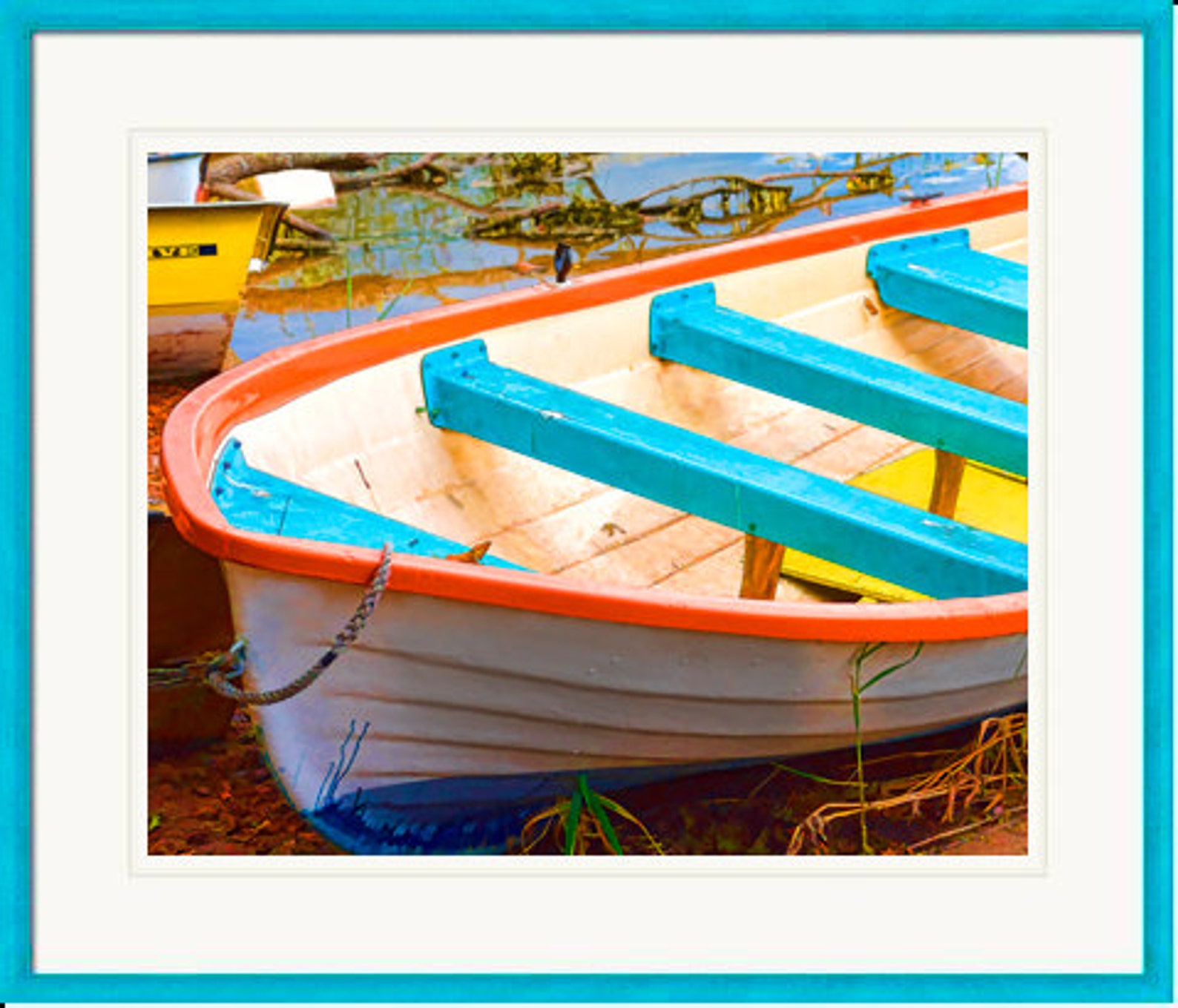 Rowboat Photo, Teal Orange Coastal Print, Nautical Décor - Etsy
