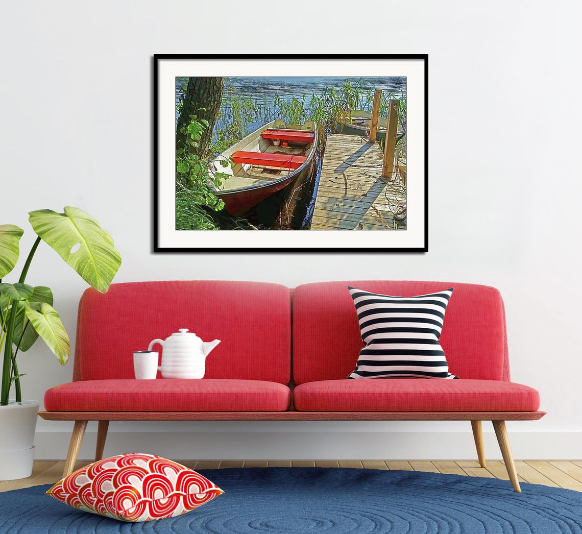 Old Rowboat Art Print, Coastal Wall Art, Row Boat Wall Art, Red Rowboat ...