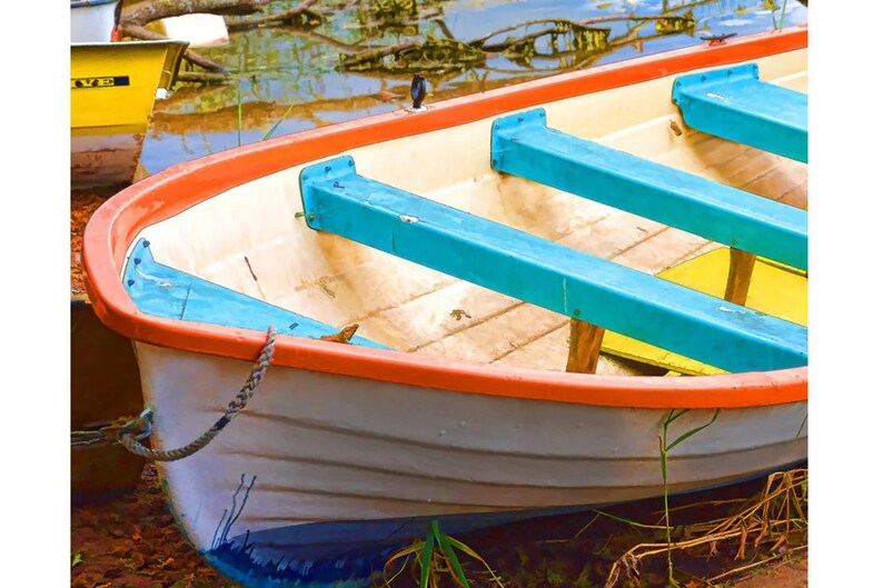 Rowboat Photo, Teal Orange Coastal Print, Nautical Décor - Etsy